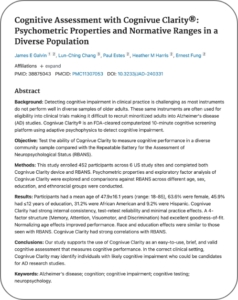 Cognivue Clinical Data : Cognivue